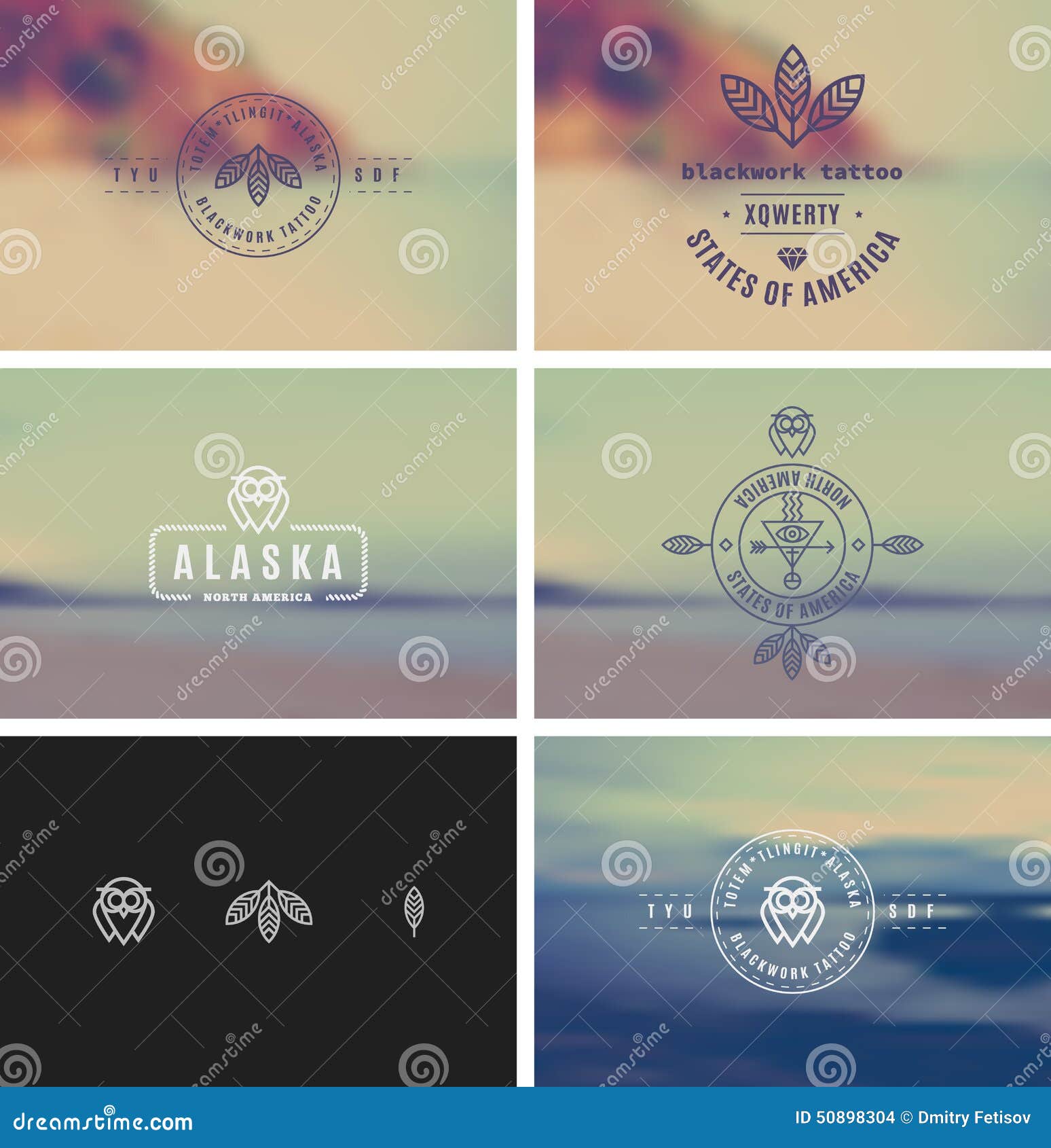 Vintage Logo & Insignia Kit on Blurred Background. Stock Vector ...