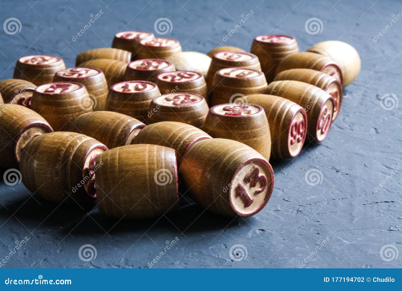 Vintage Lotto Barrels are Arranged in Random Order on a Dark Surface ...