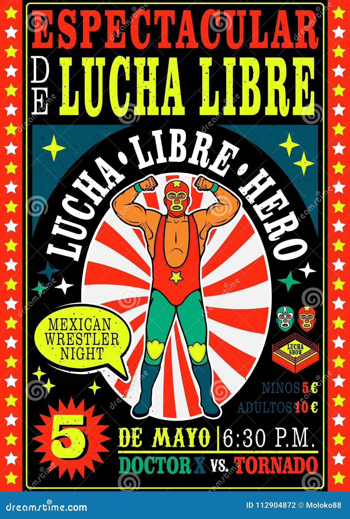 Vintage Lucha Libre Ticket. Stock Vector - Illustration of mexican ...