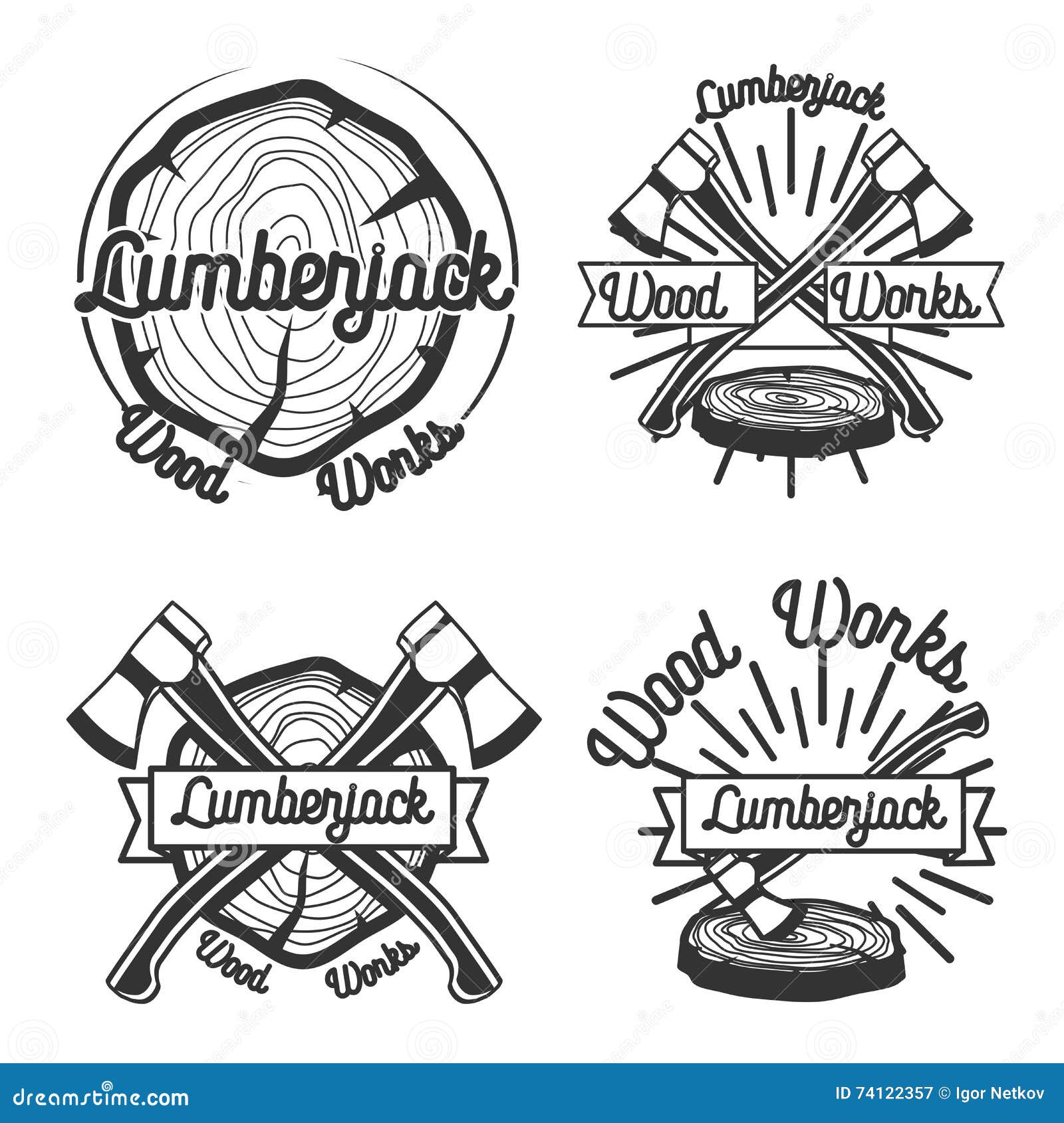 Vintage lumberjack emblems stock vector. Illustration of blade - 74122357