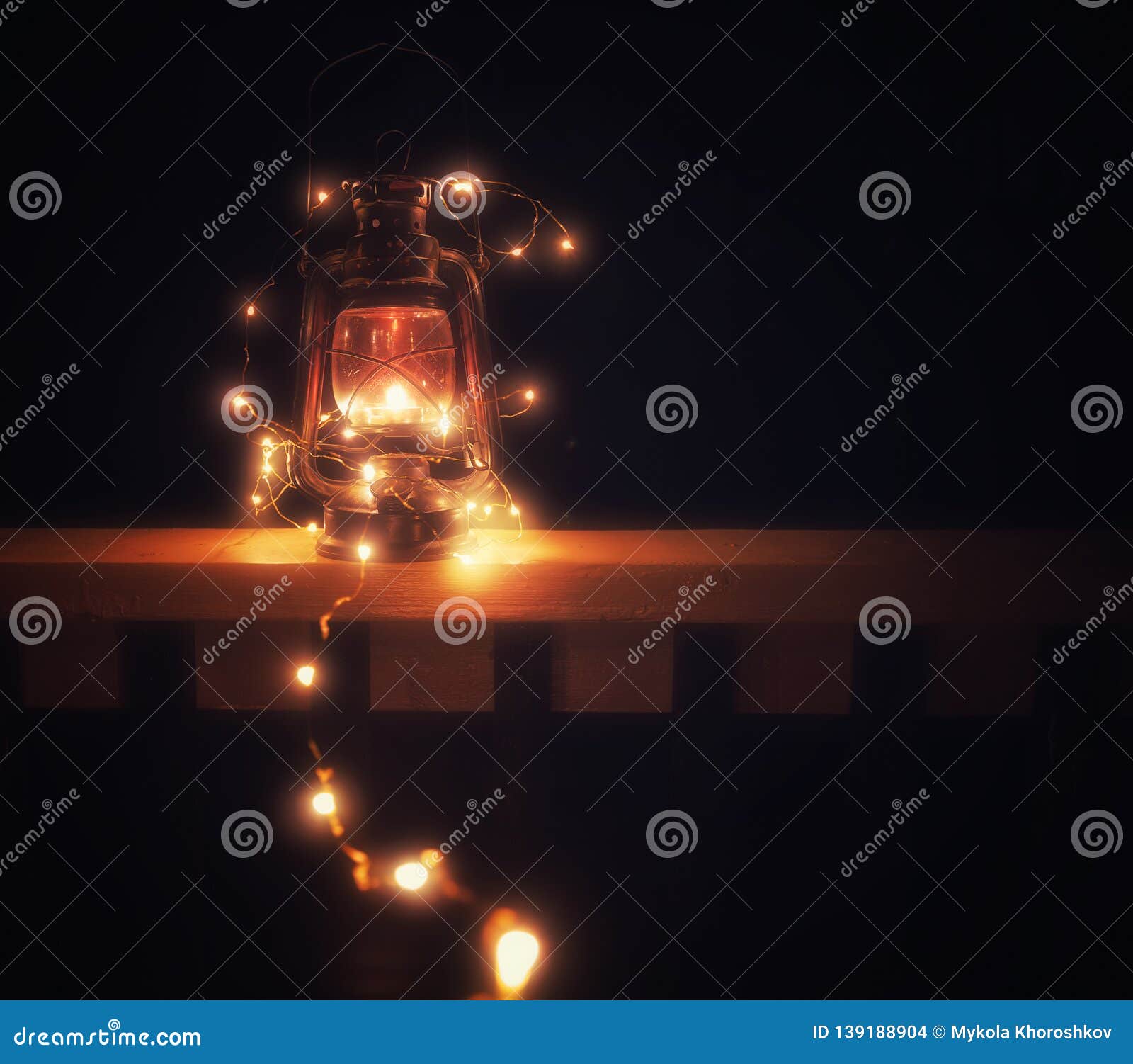 Vintage Magic Lantern with Lights at Night Stock Photo - Image of park ...