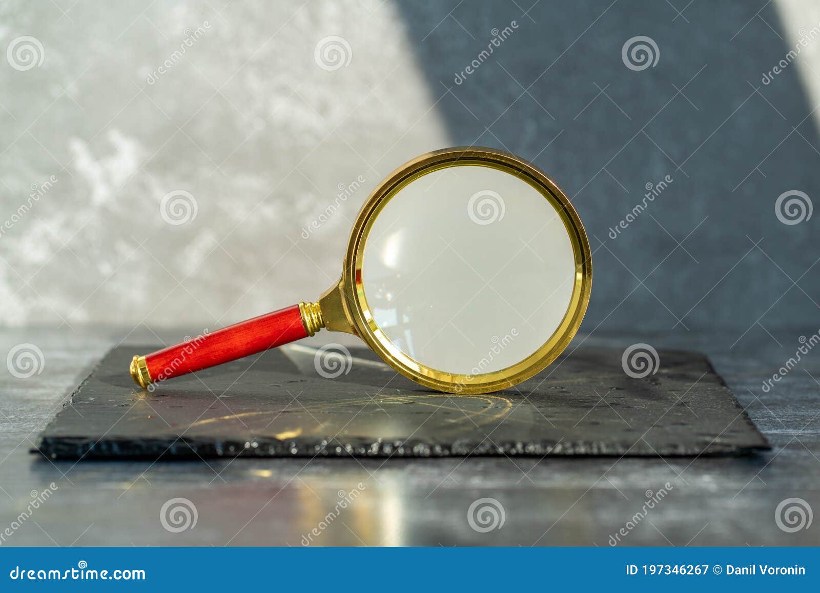 Vintage Magnifier on Dark Background, Side View Stock Image - Image of ...