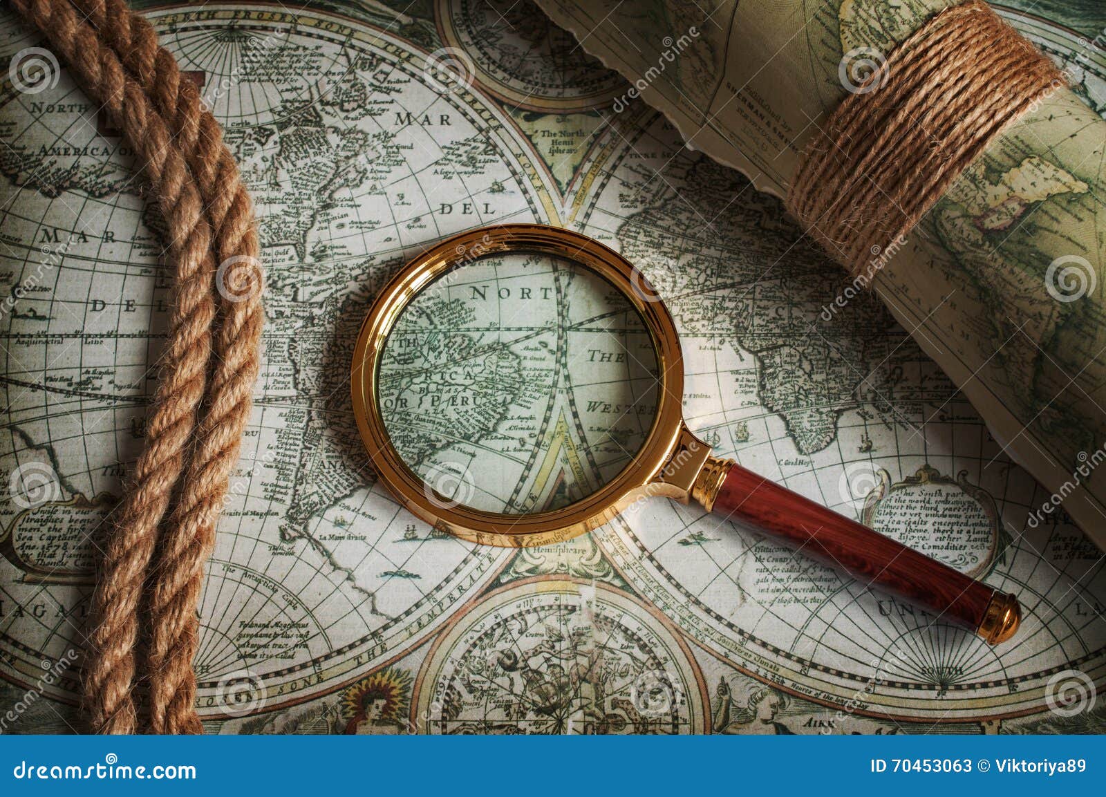 Vintage Magnifying Glass Lies On An Ancient World Map Stock Image ... Vintage Magnifying Glass Lies On An Ancient World Map Stock Image ...