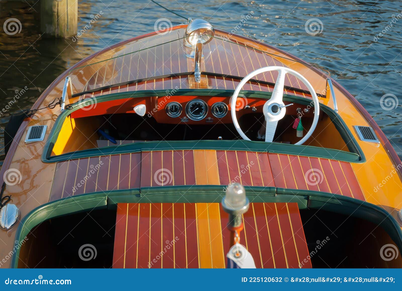 Vintage Mahogany Runabout Boat - Forward Cockpit Stock Photo - Image of ...
