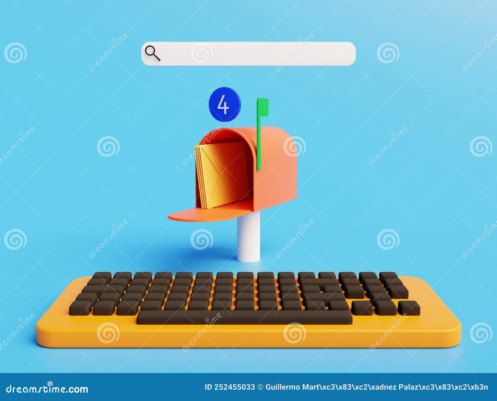 Vintage Mailbox with Messages Accumulated on a Desktop Computer Stock ...