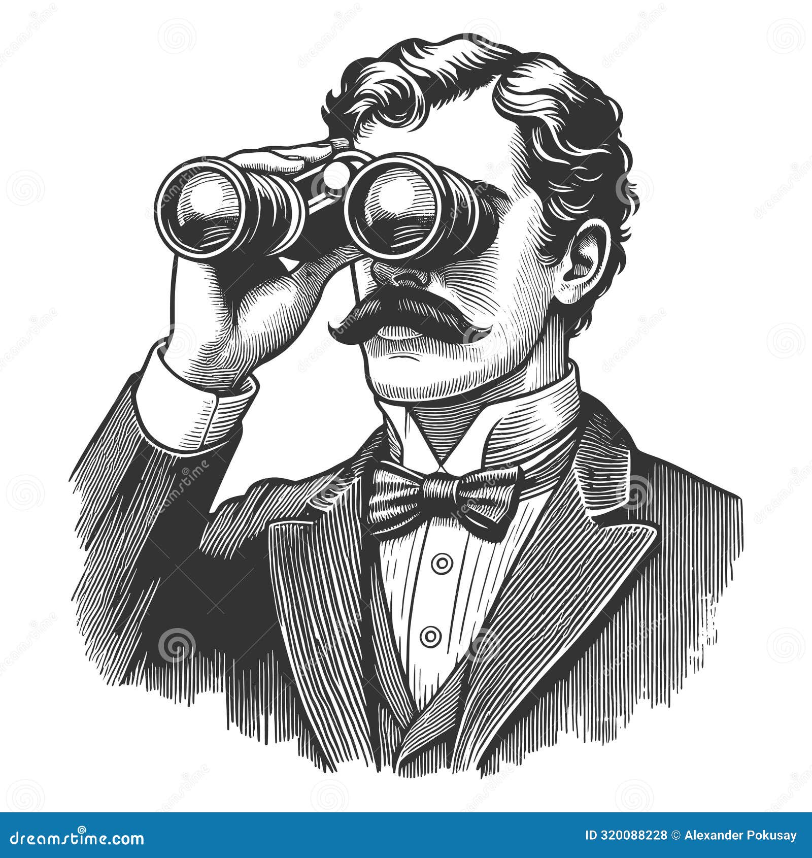 Vintage Man with Binoculars Engraving Vector Stock Illustration ...