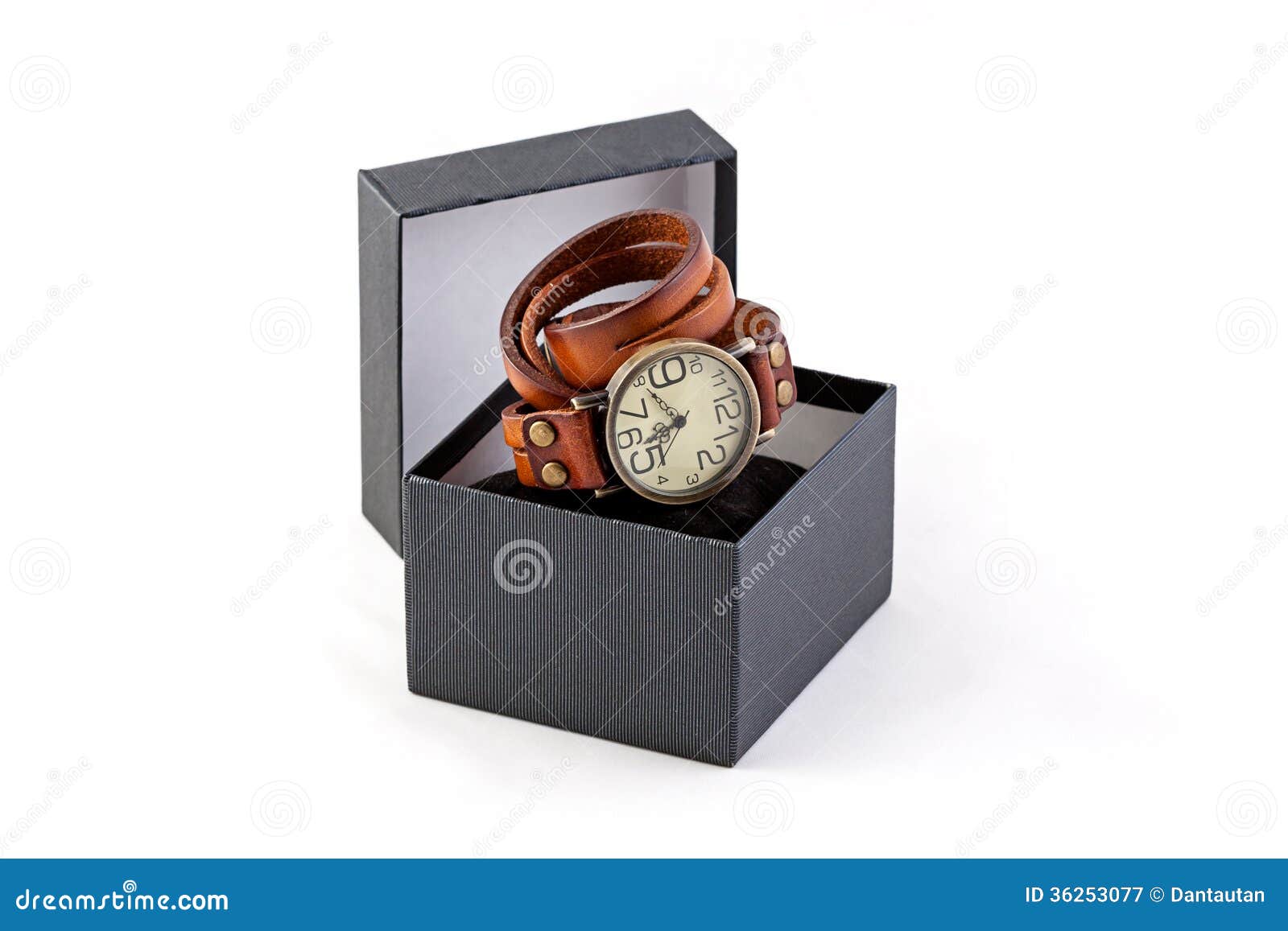 Vintage Man Clock in Gift Box on White Stock Image - Image of hand ...