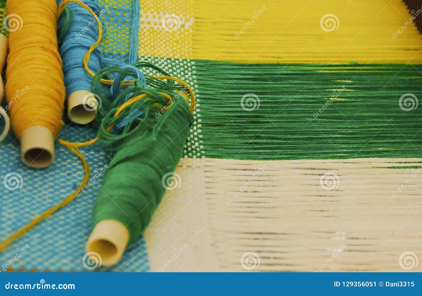 Vintage Manual Weaving Loom with Unfinished Textile Work Stock Image ...