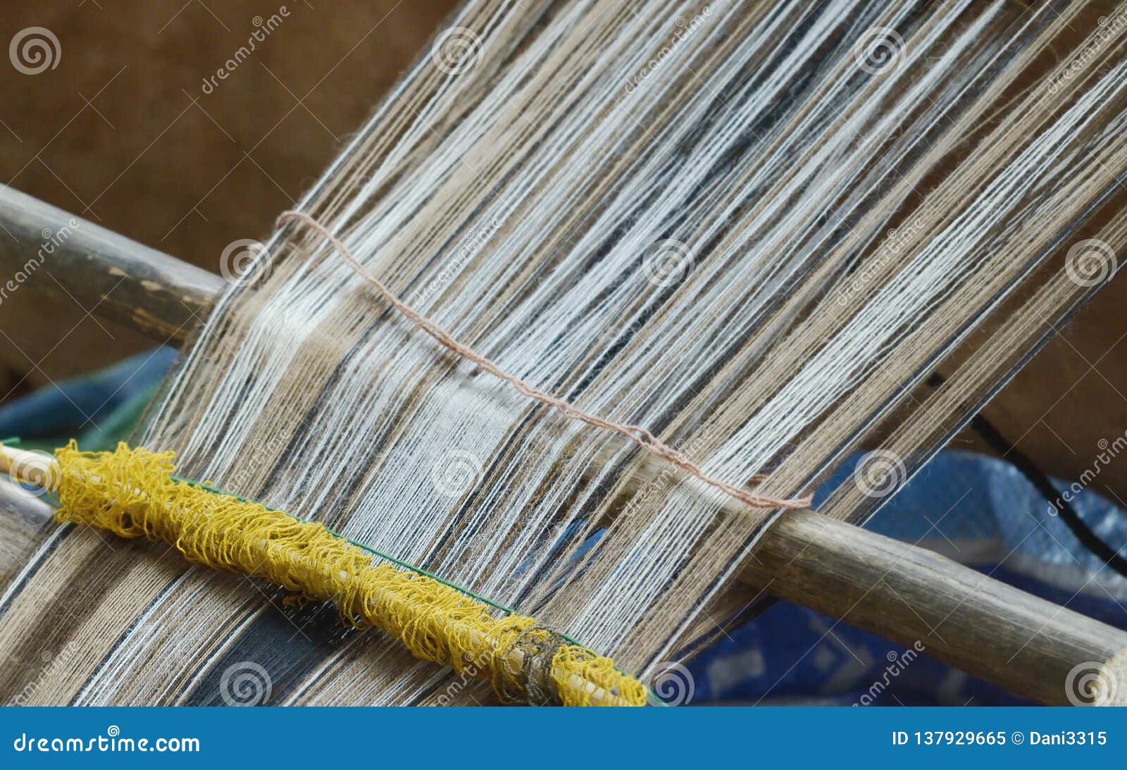 Vintage Manual Weaving Loom with Unfinished Textile Work Stock Image ...
