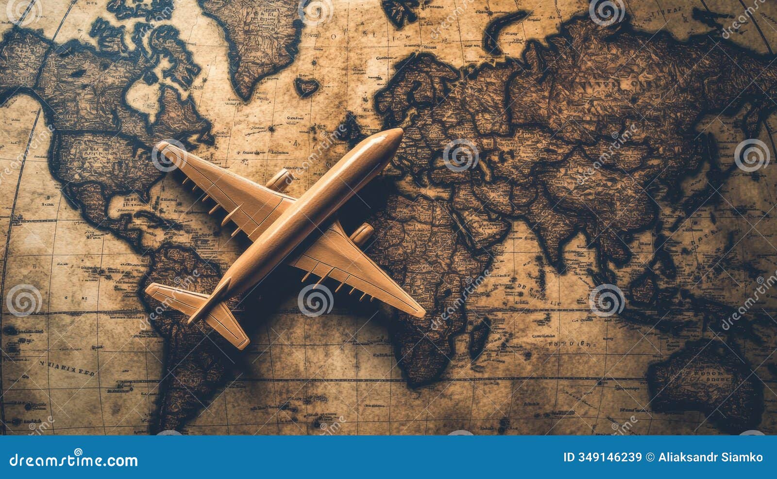 Vintage Map with Airplane Model Symbolizing Global Travel Stock ...