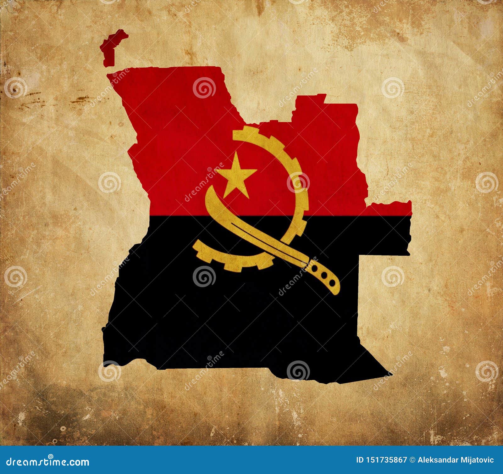 Vintage Map of Angola on Grunge Paper Stock Image - Image of contour ...