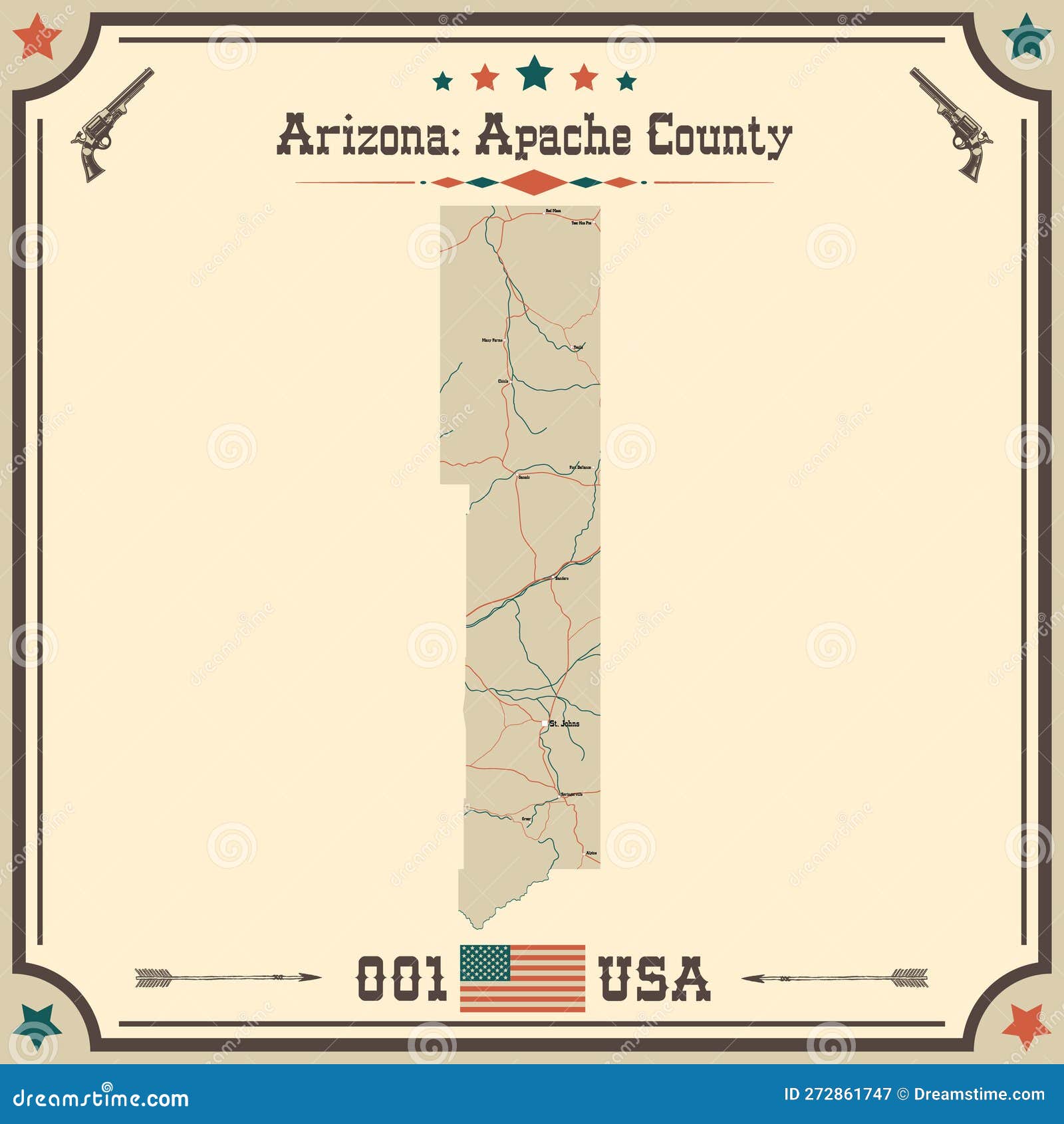 Vintage Map of Apache County in Arizona, USA. Stock Vector ...