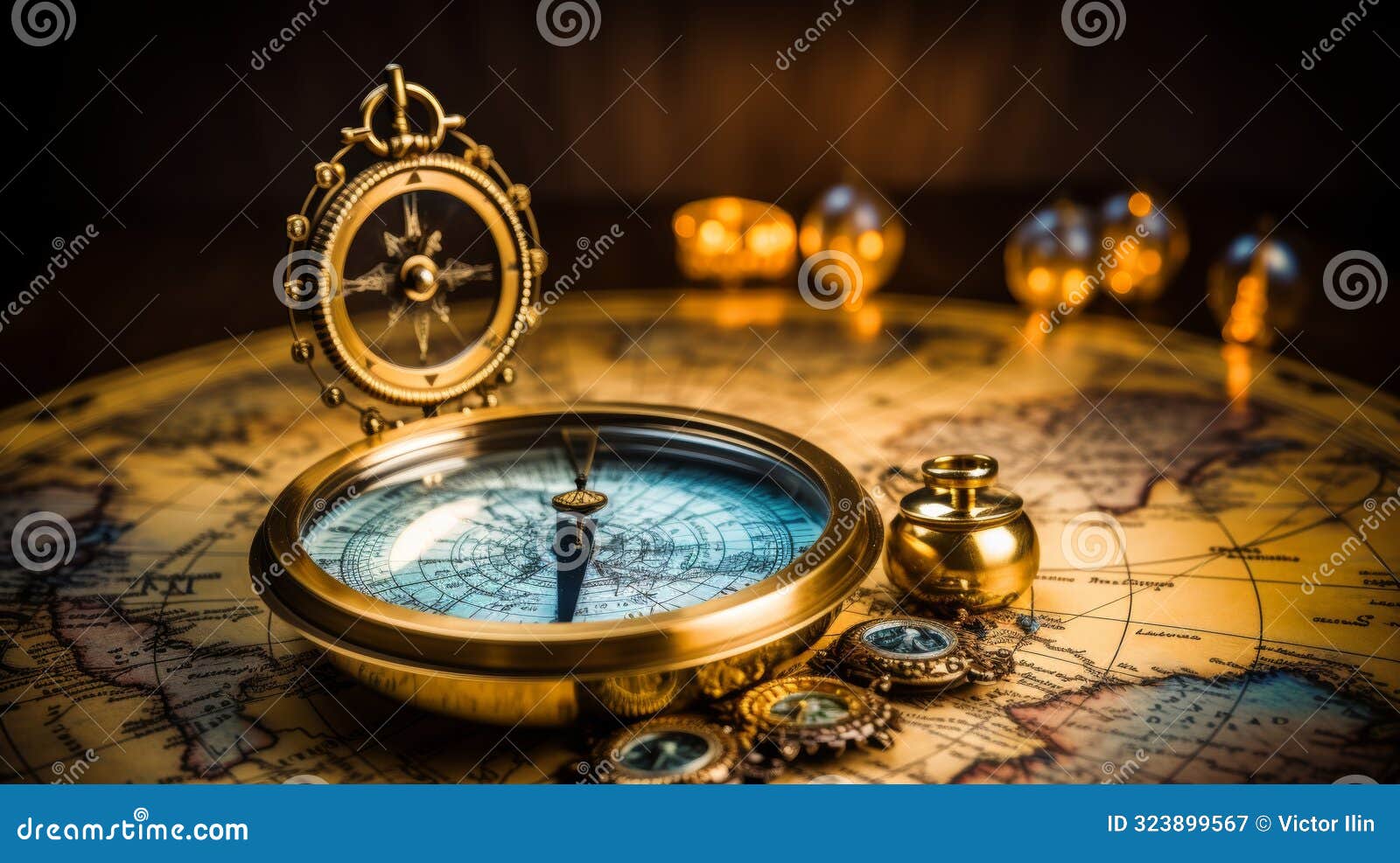 Vintage Map Backdrop with Retro Compass, Invoking Epic Tales of ...