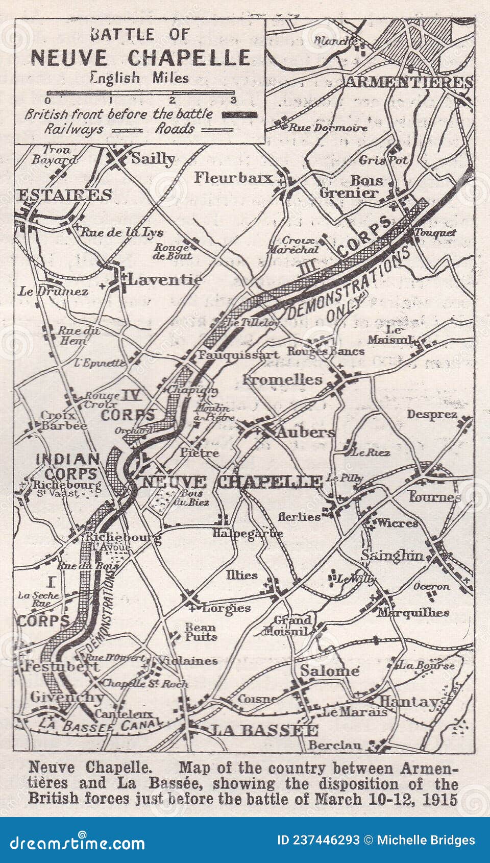 Vintage Map of the Battle of Neuve Chapelle 1915. Editorial Stock Photo ...