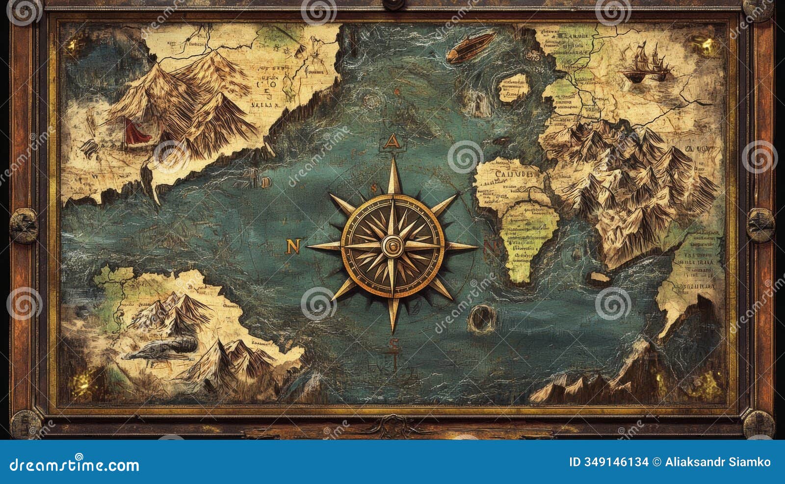 Vintage Map with Compass Representing Adventure Theme Illustration ...