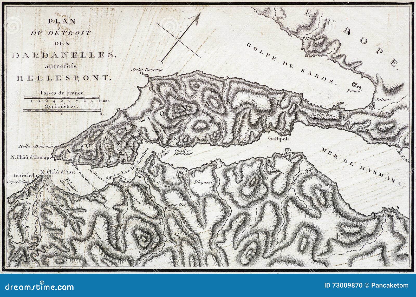 Vintage Map of Dardanelles and Hellespont Stock Photo - Image of ...