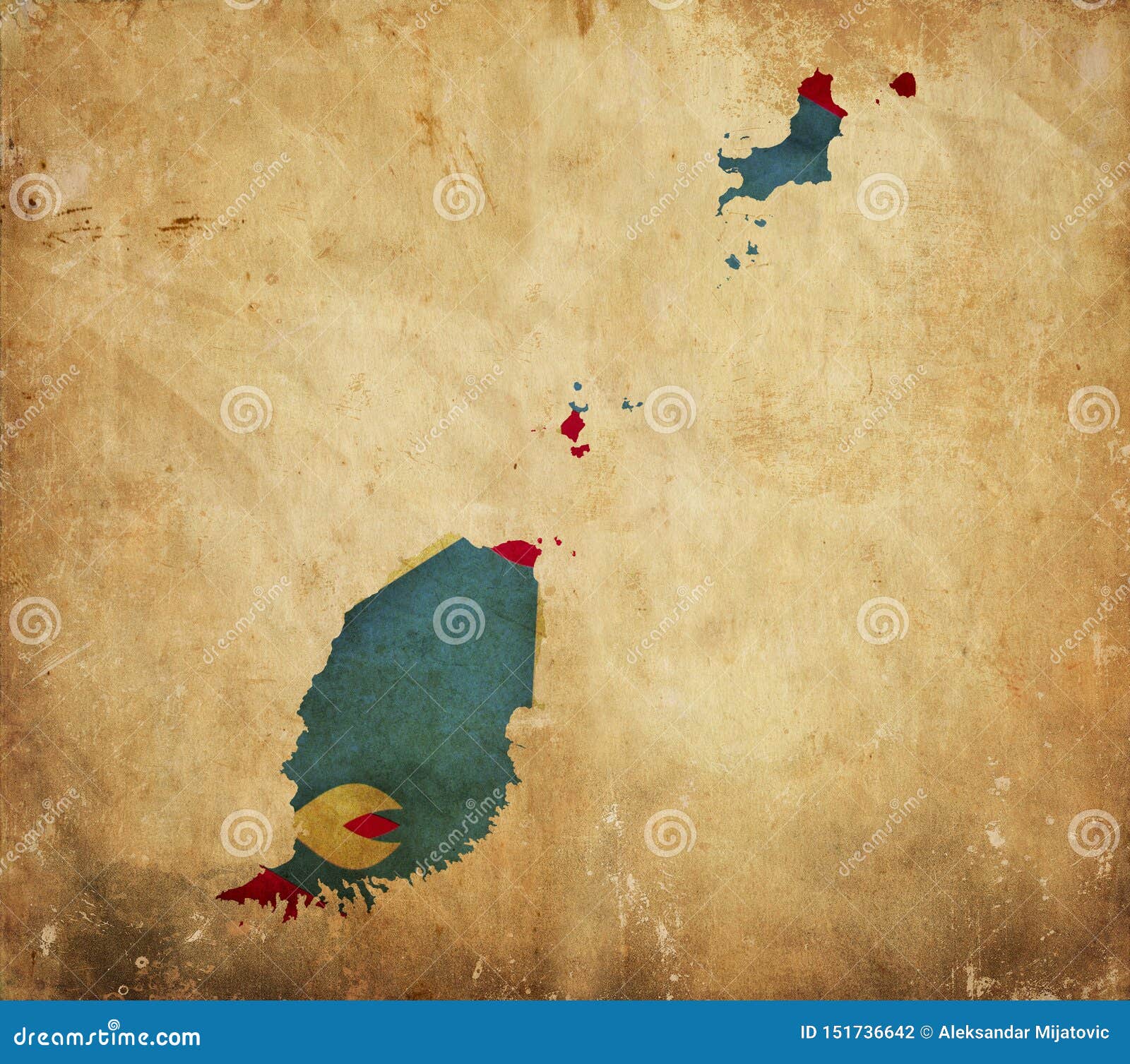 Vintage Map of Grenada on Grunge Paper Stock Photo - Image of atlas ...