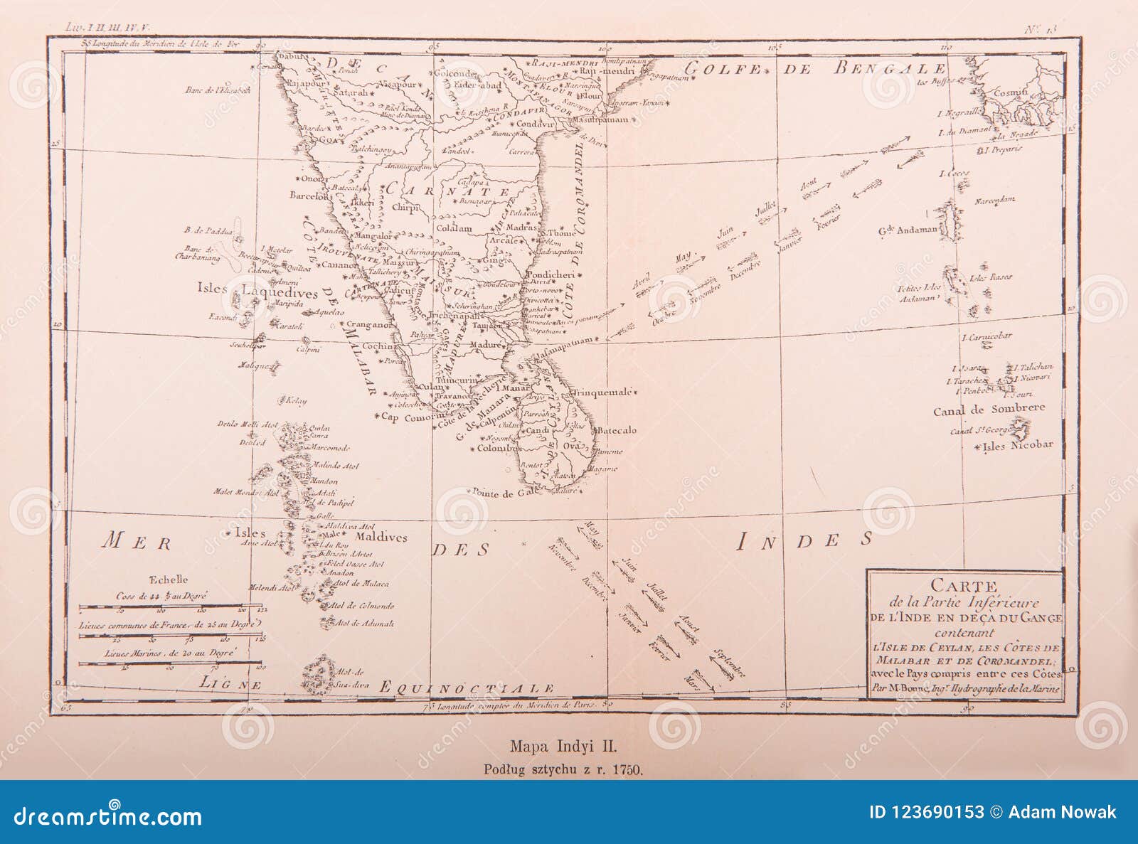 Vintage Map of India Printed in 1750. Stock Image - Image of china, historic: 123690153