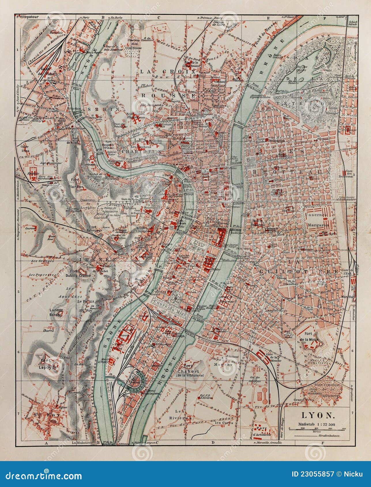 Vintage map of Lyon stock image. Image of europe, objects - 23055857