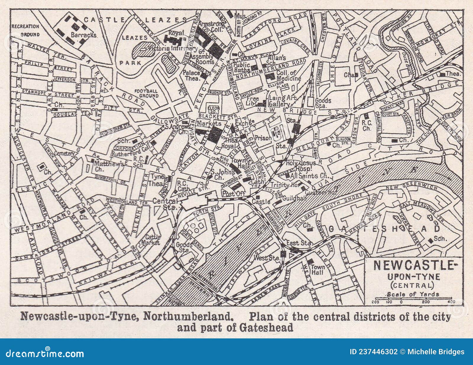 Vintage Map of Newcastle-upon-Tyne 1930s. Editorial Photography ...