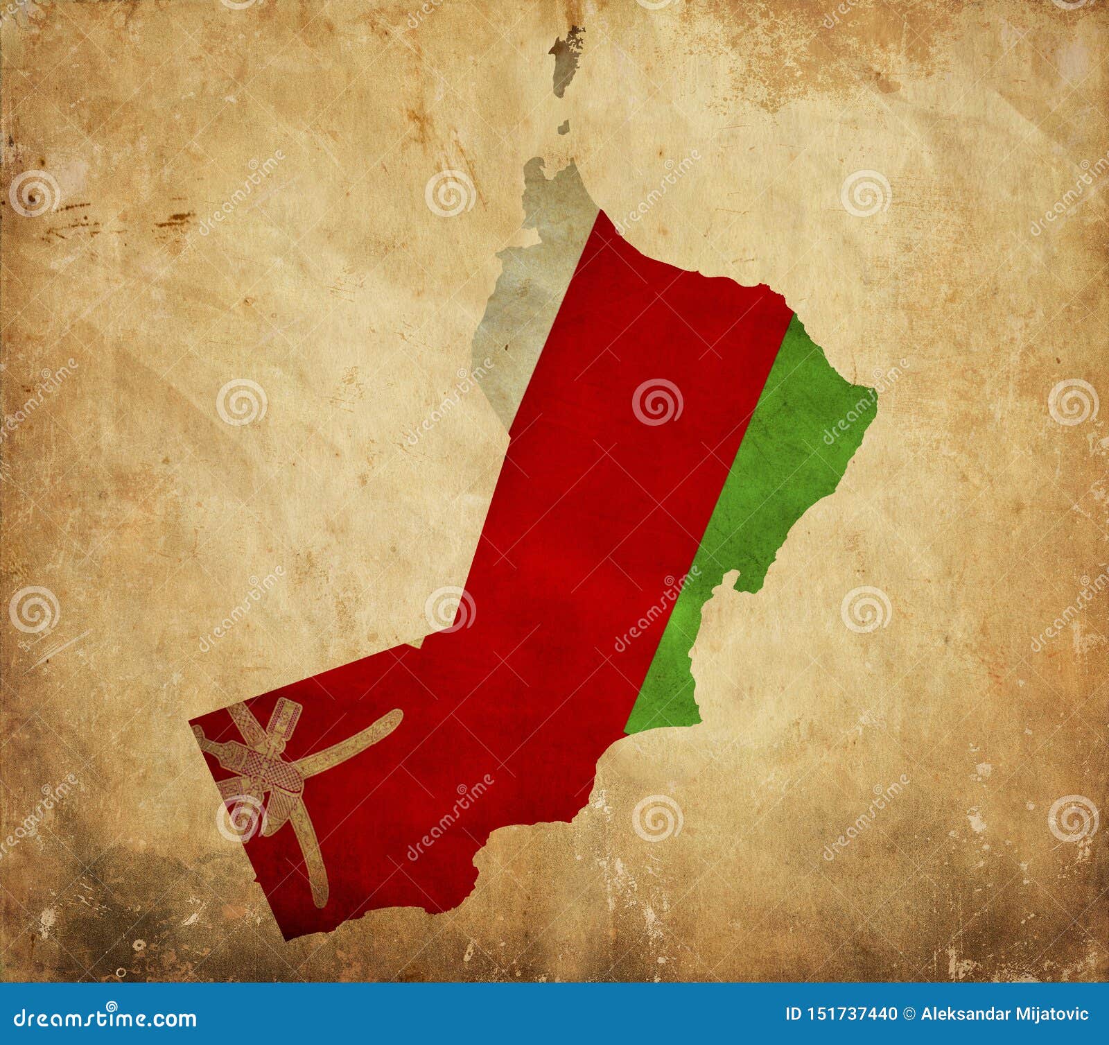 Vintage Map of Oman on Grunge Paper Stock Illustration - Illustration ...
