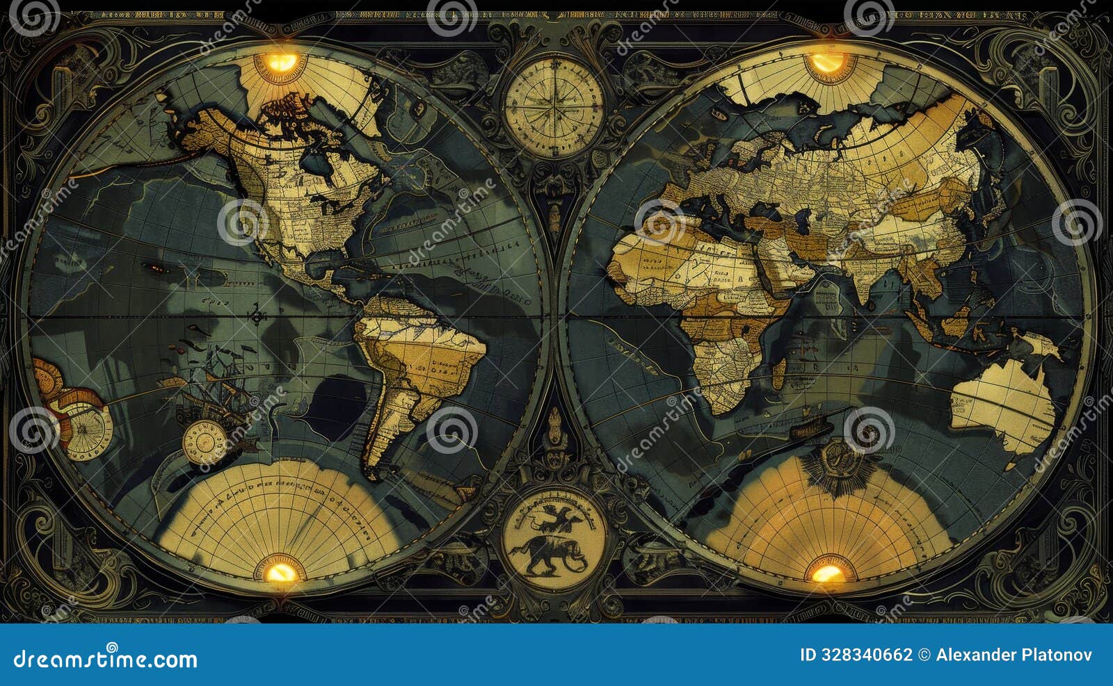 A Vintage Map of the World with a Border and a Title Stock Illustration ...