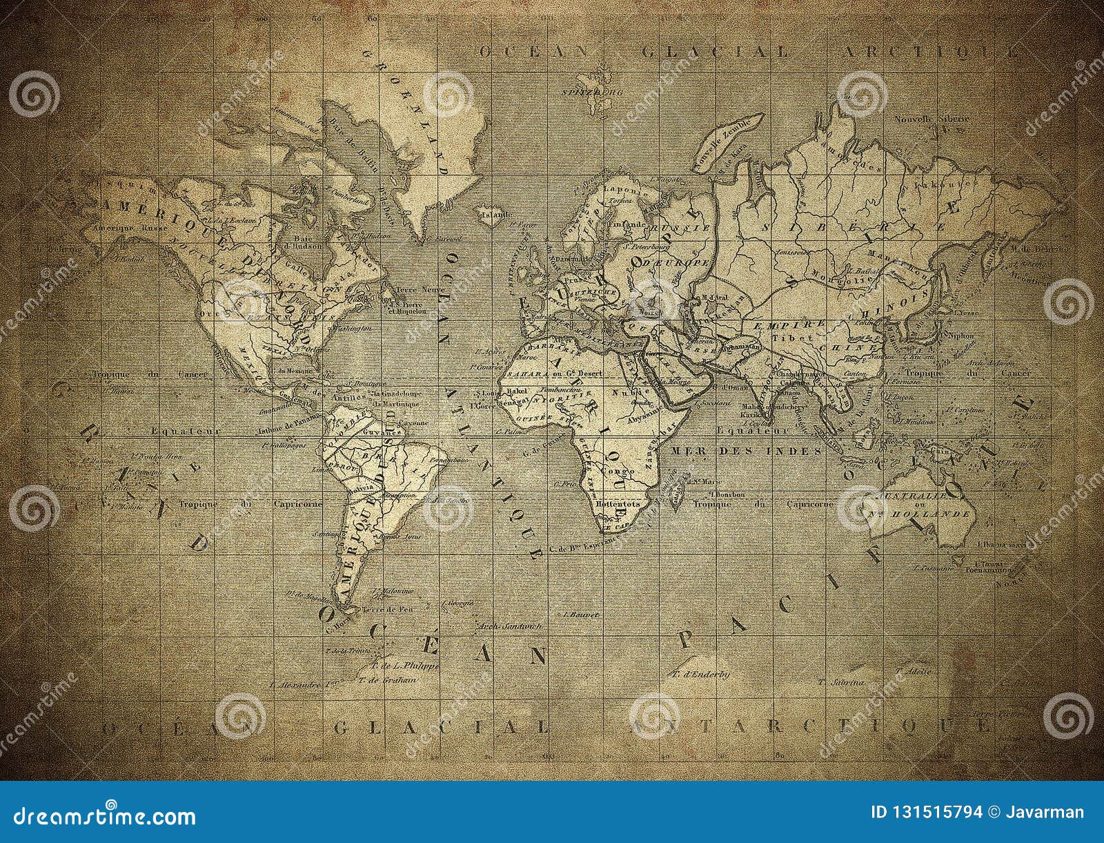 Vintage Map of the World Published in 1847 Stock Illustration ...