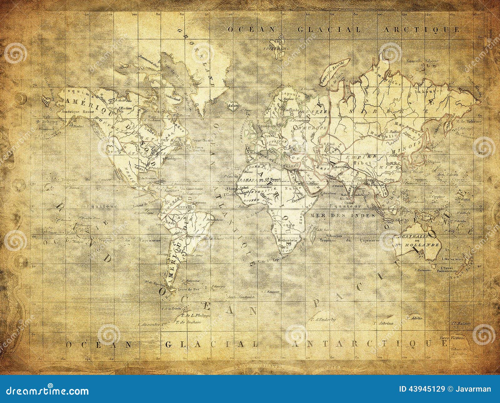 Vintage Map of the World 1847 Stock Image - Image of dirty, burned ...