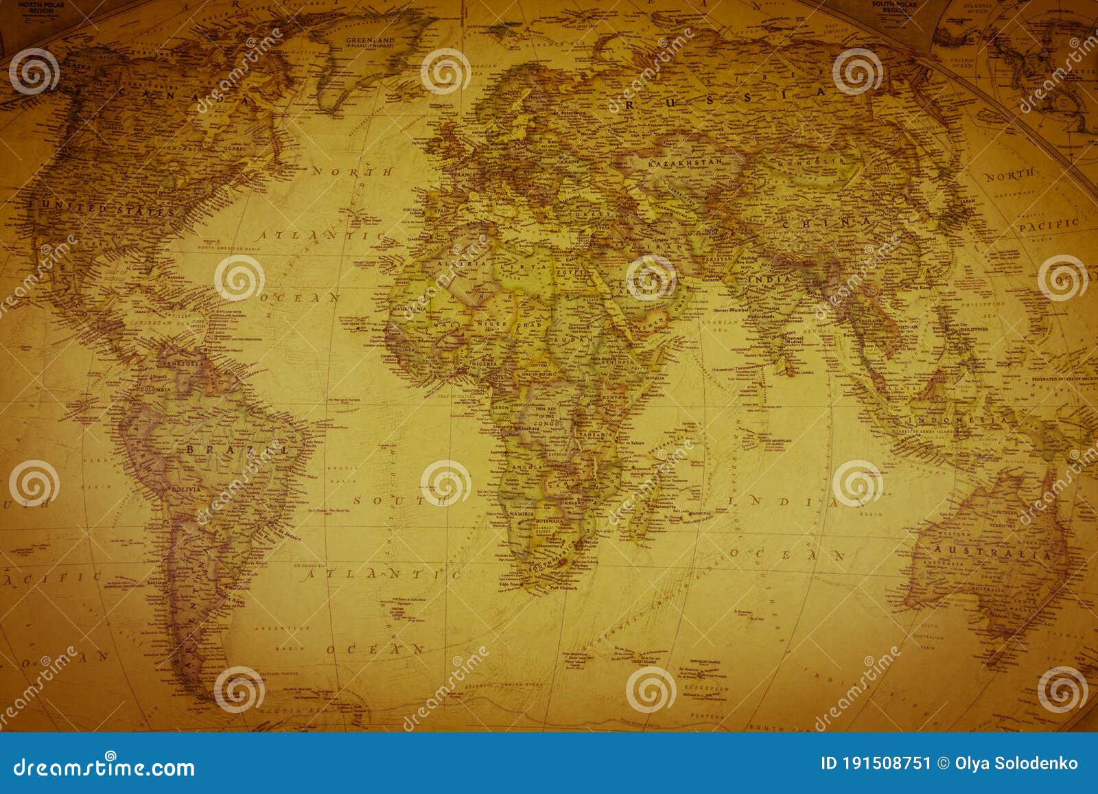 Vintage Map of World. Top View Stock Image - Image of africa, antique ...