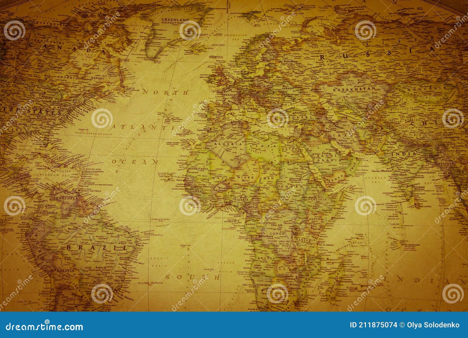 Vintage Map of World. Top View Stock Photo - Image of america, eurasia ...