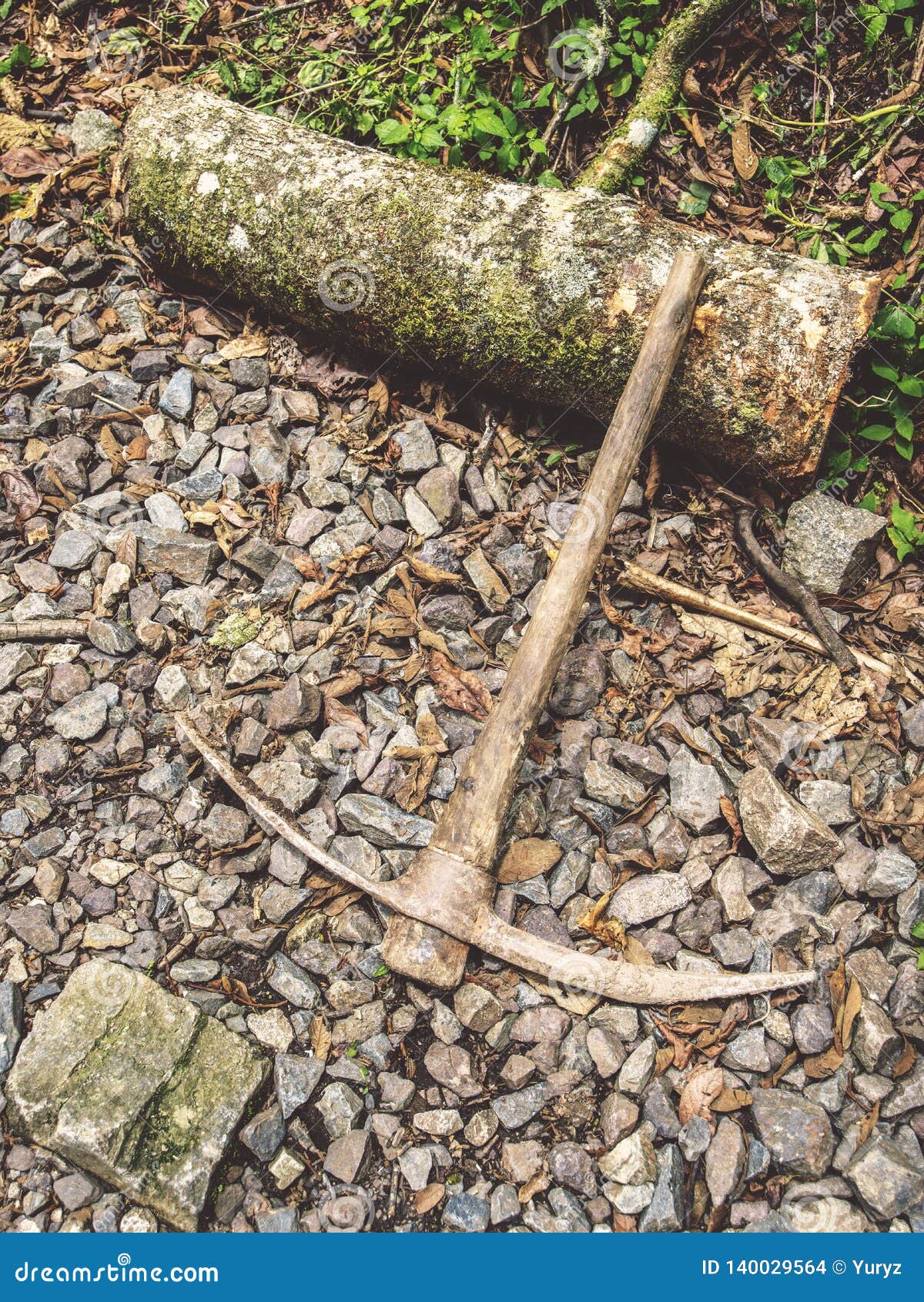 Vintage mattock on ground stock photo. Image of instrument - 140029564