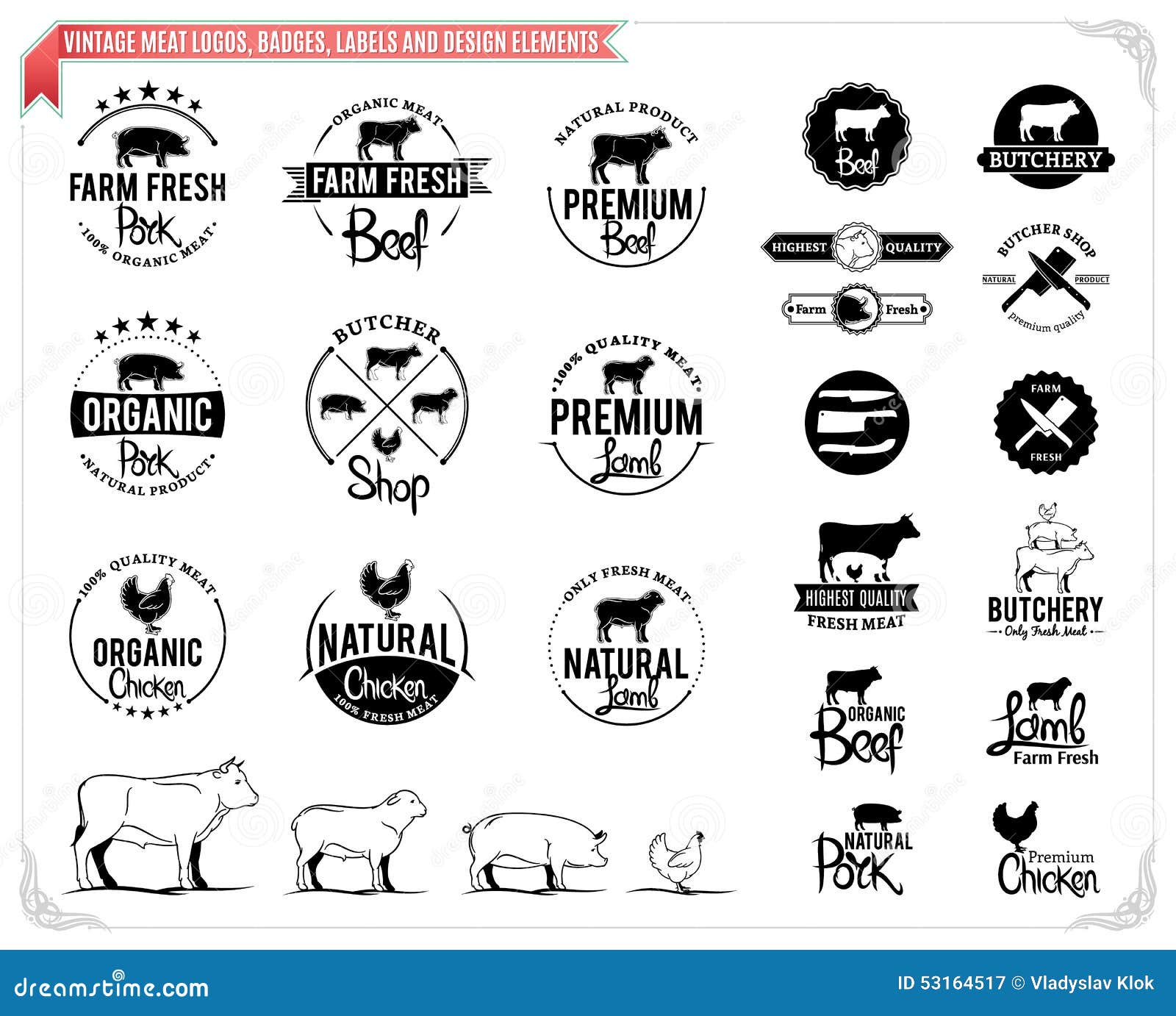 Meat Logos, Labels, Charts And Design Elements Cartoon Vector ...