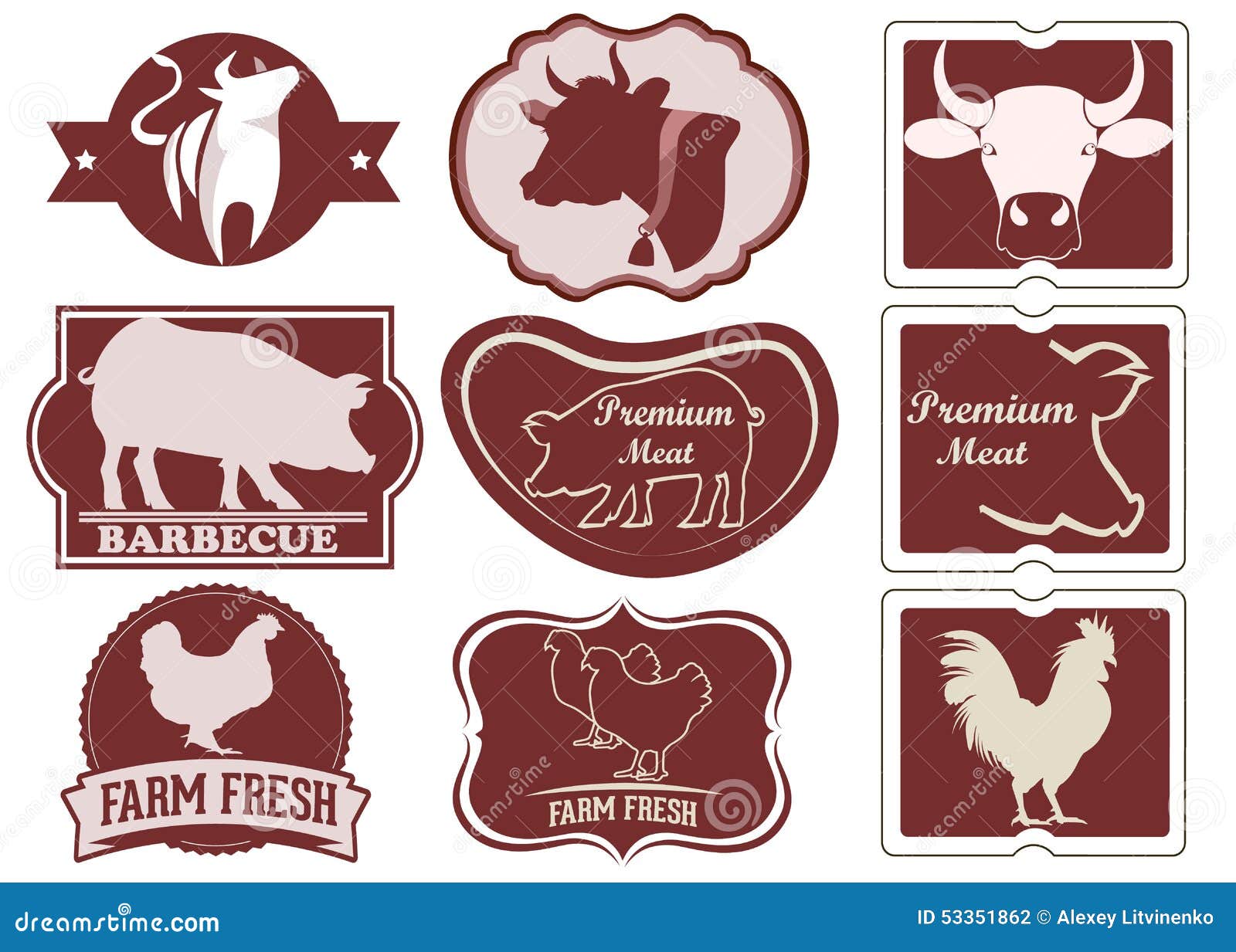 Meat Logos, Labels, Charts And Design Elements Cartoon Vector ...