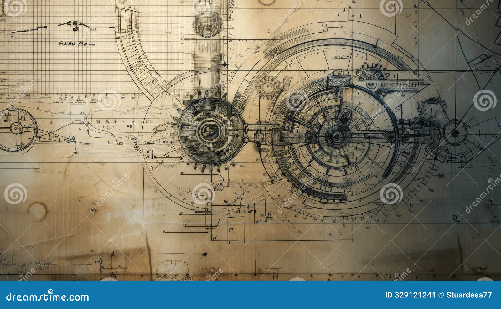 Vintage Mechanical Blueprint with Clock Gears Stock Image - Image of ...