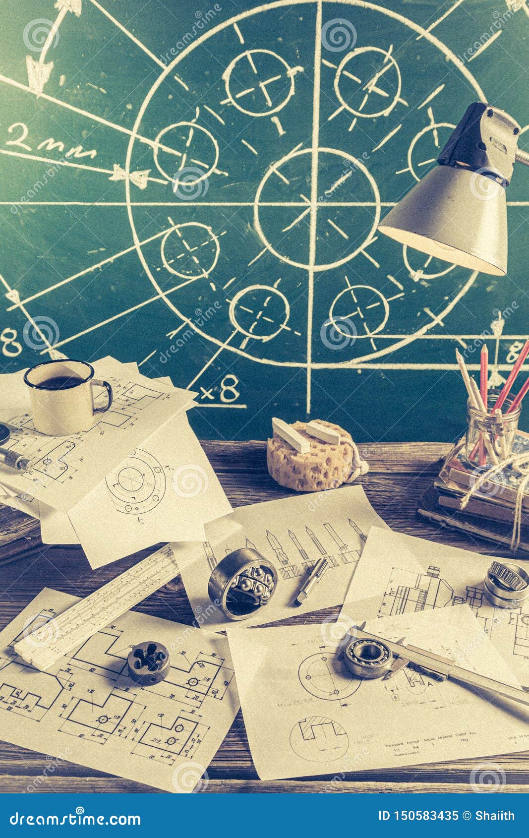 Vintage Mechanical Laboratory in School Stock Image - Image of diagram ...