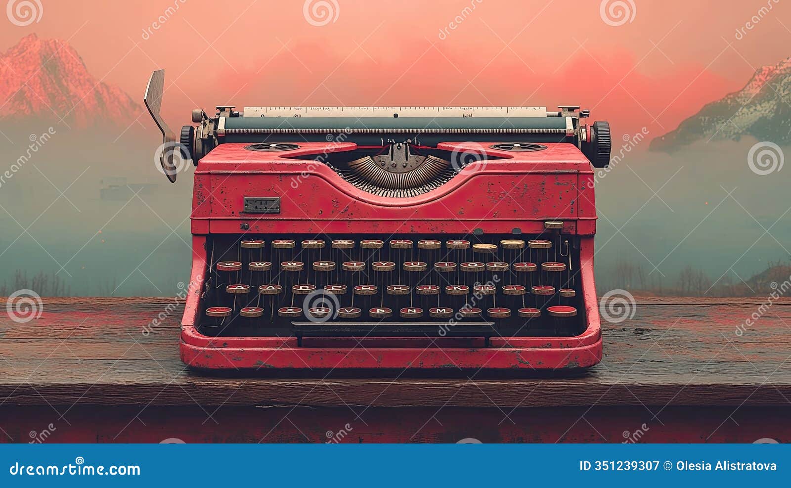 Vintage Mechanical Typewriter with Paper Illustration, Copy Space Stock ...