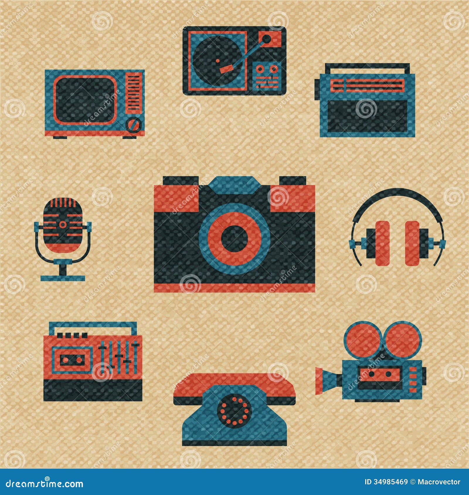 Vintage media icons stock vector. Illustration of radio - 34985469