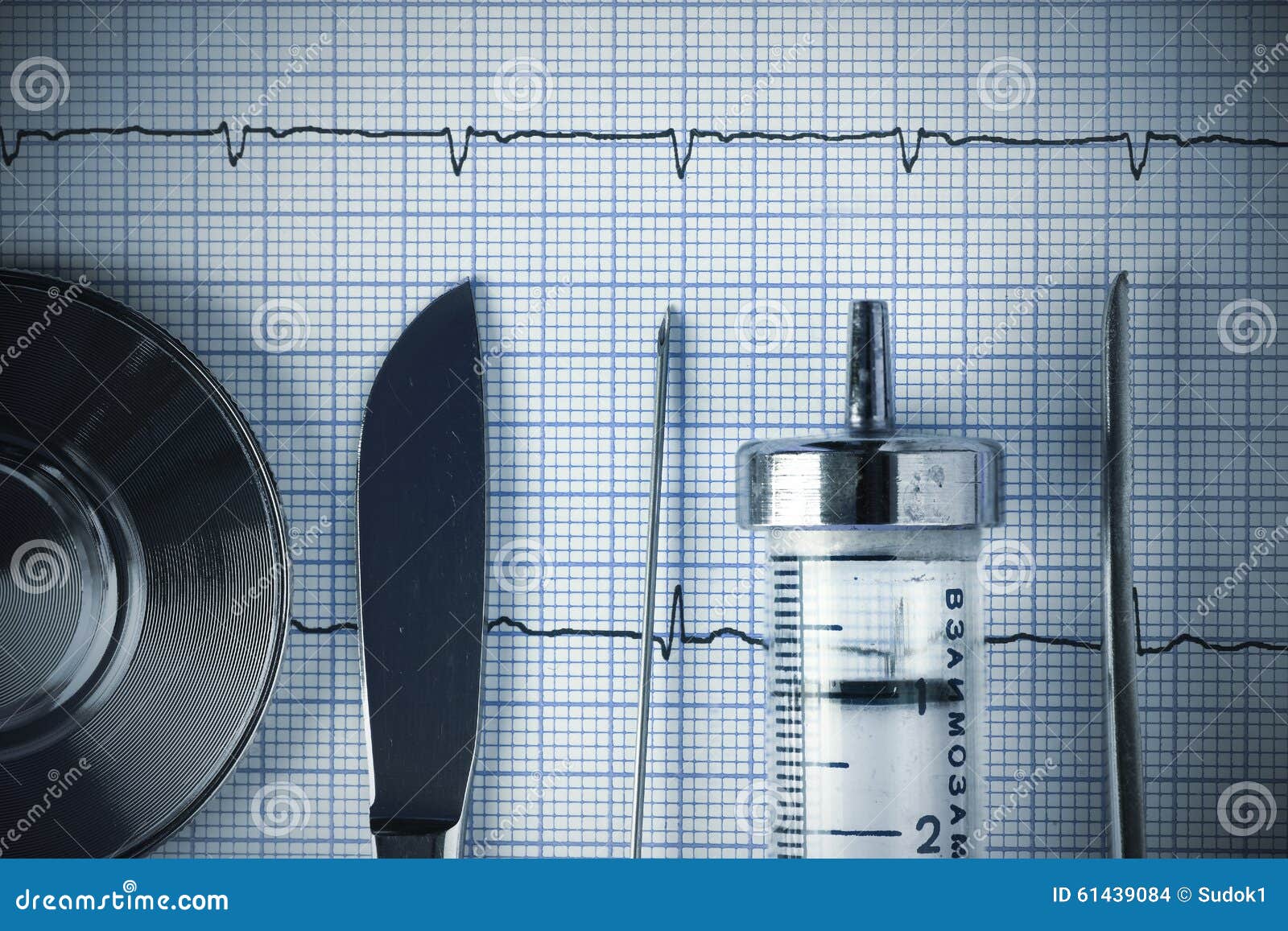 Vintage Medical Tools Kit On The ECG Stock Photo | CartoonDealer.com ...