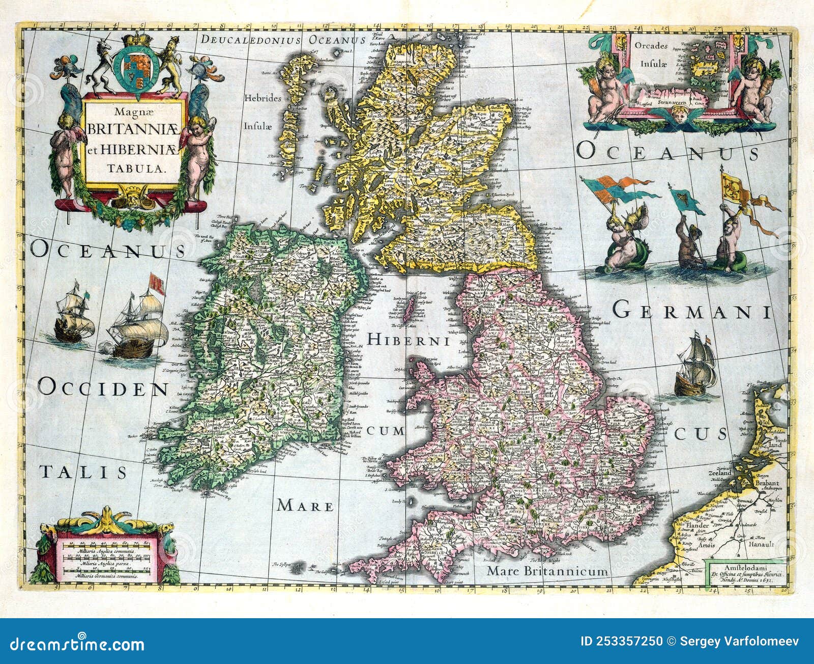 Vintage Medieval Map of Great Britain 1661 Editorial Image - Image of ...
