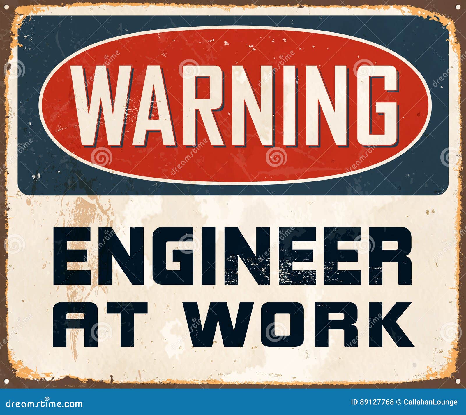 Vintage Rusty Warning Engineer at Work Metal Sign. Stock Vector ...