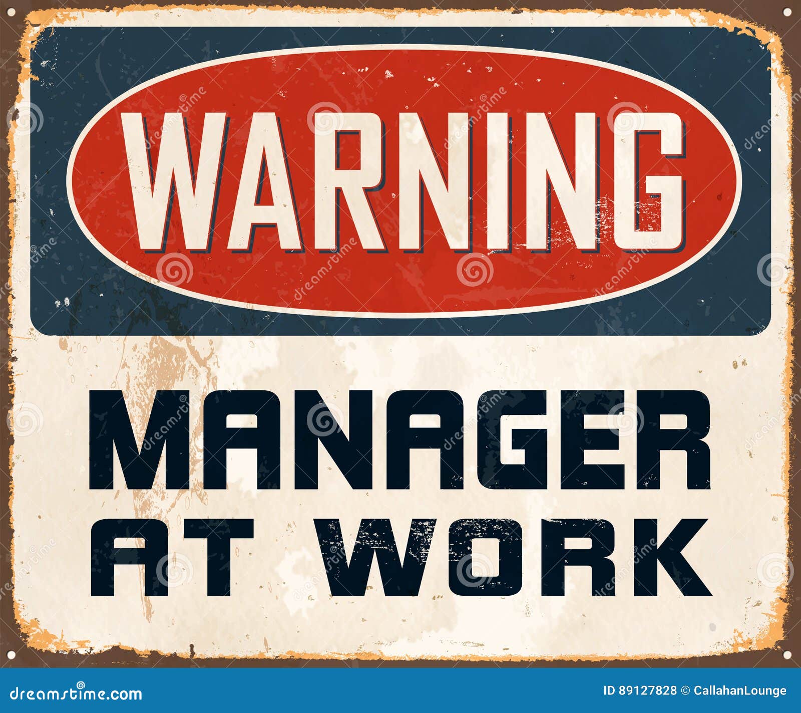 Vintage Style Rusty Warning Manager at Work Metal Sign. Stock Vector ...