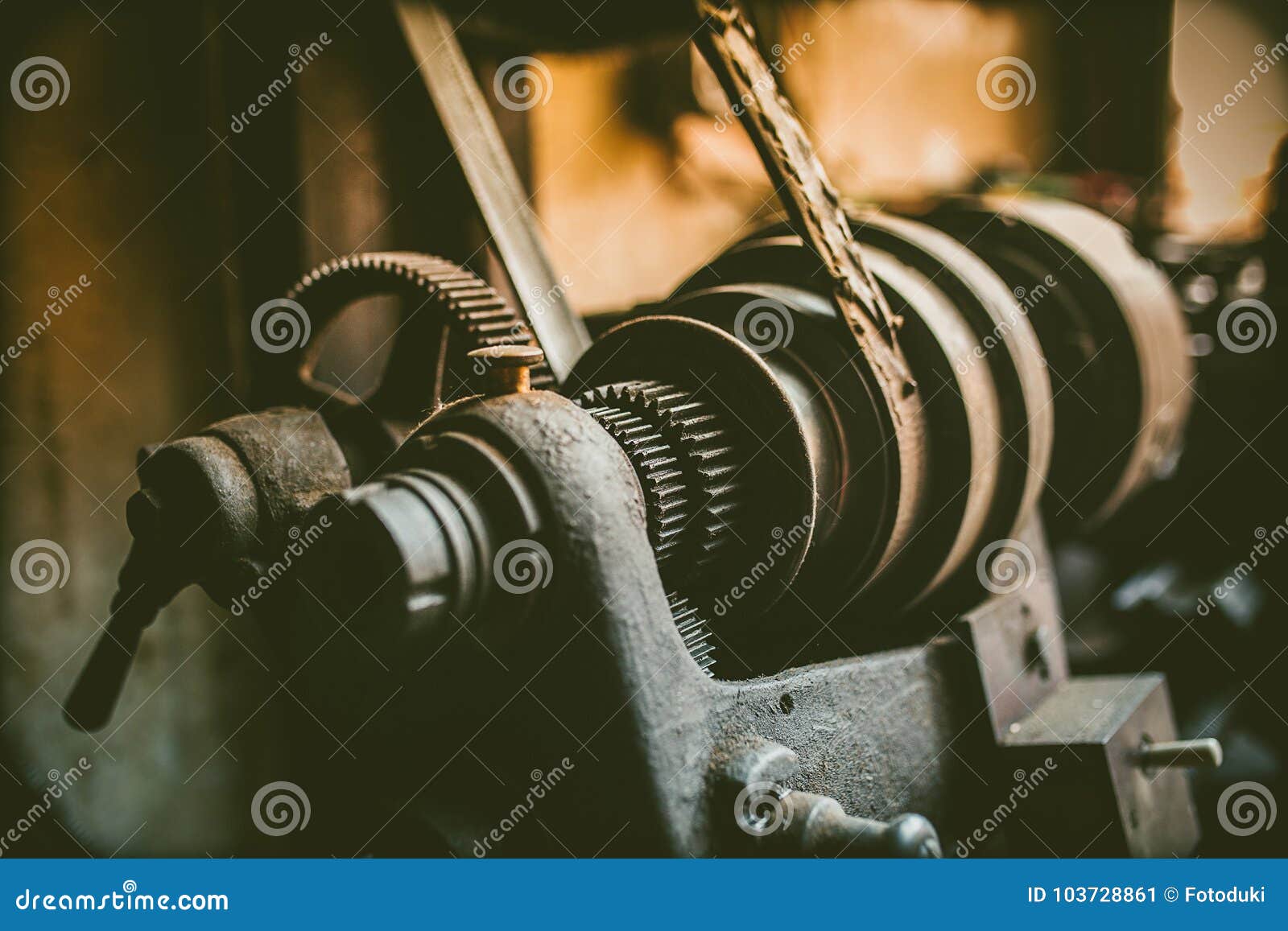 Vintage Turning Machine in Workshop Stock Image - Image of cutter ...