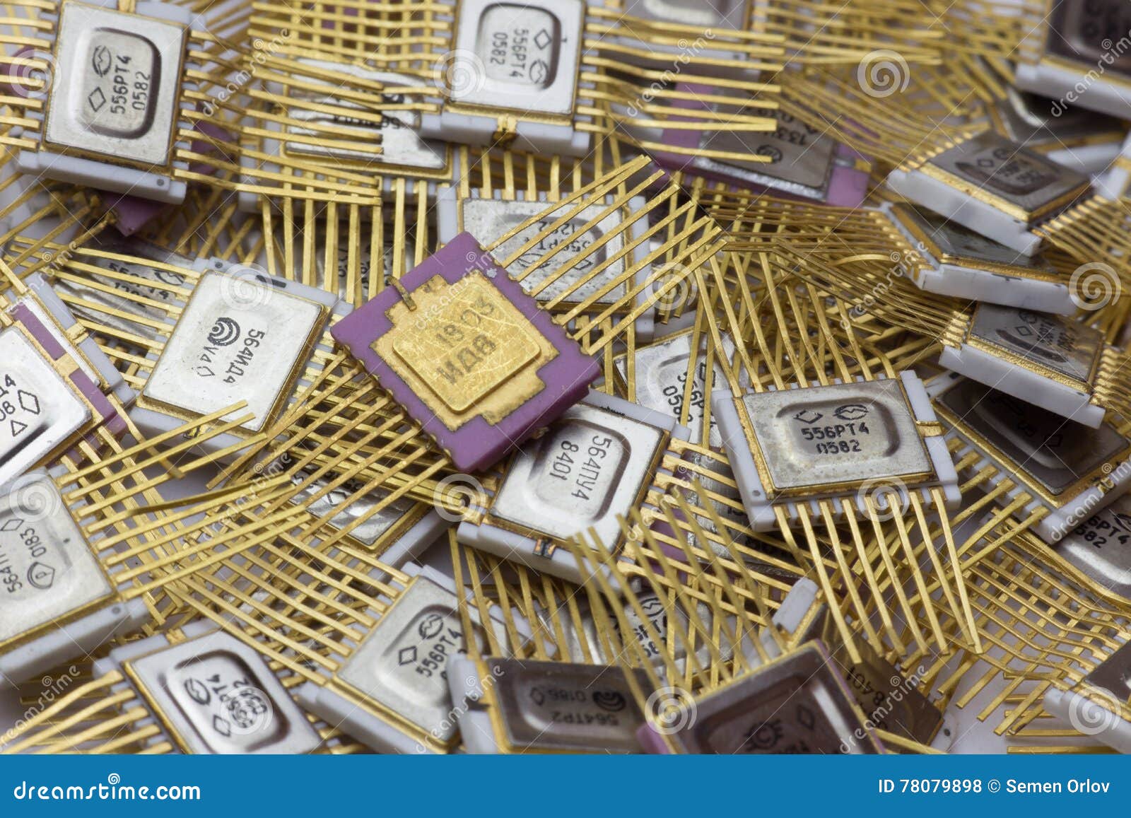 Vintage Microchip, Military Electronics, Goldplated Stock Photo - Image ...