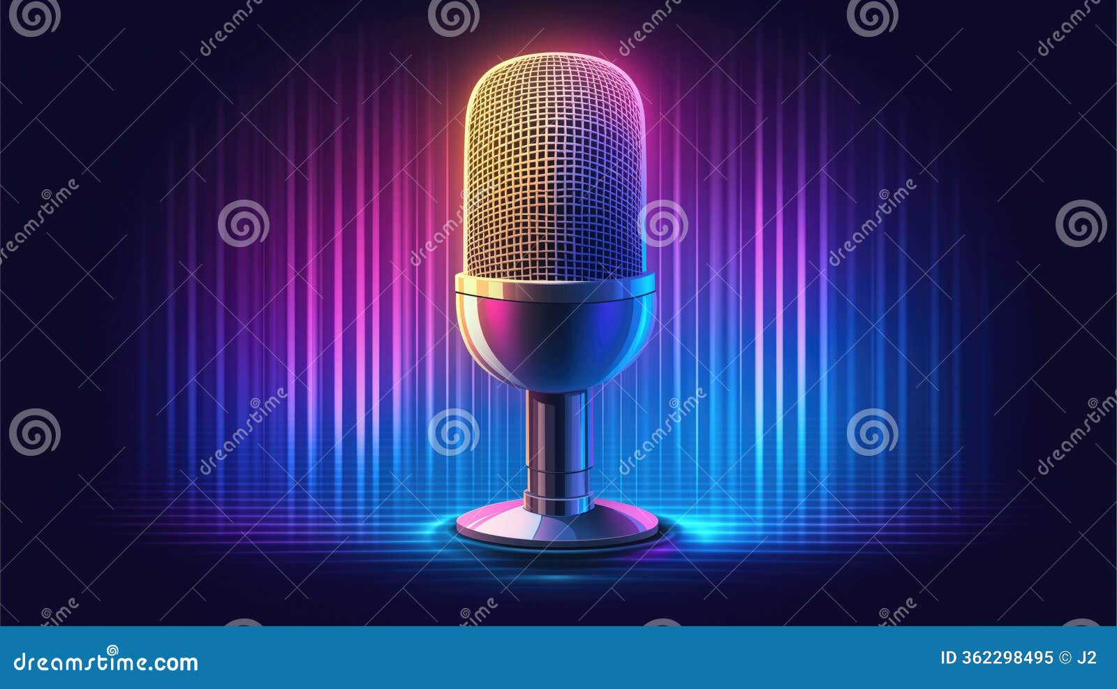 Vintage Microphone on Abstract Neon Background with Vibrant Lighting ...