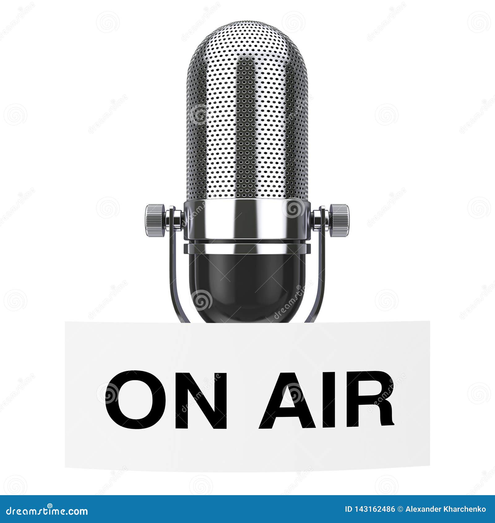 Vintage Microphone with on Air Tag Label. 3d Rendering Stock ...