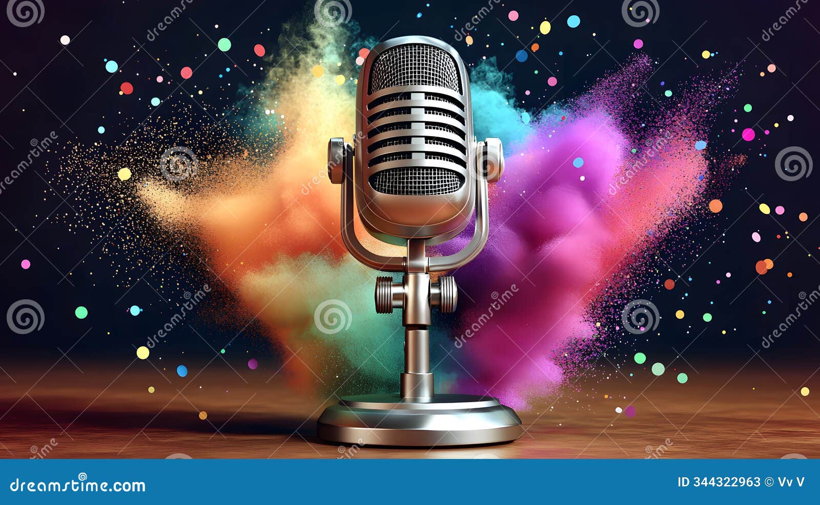 Vintage Microphone with Colorful Powder Explosion. Stock Illustration ...