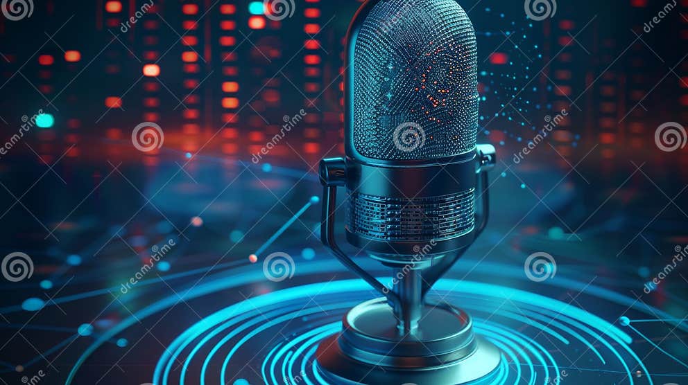 Vintage Microphone Displayed on a Futuristic Soundstage with Dynamic ...