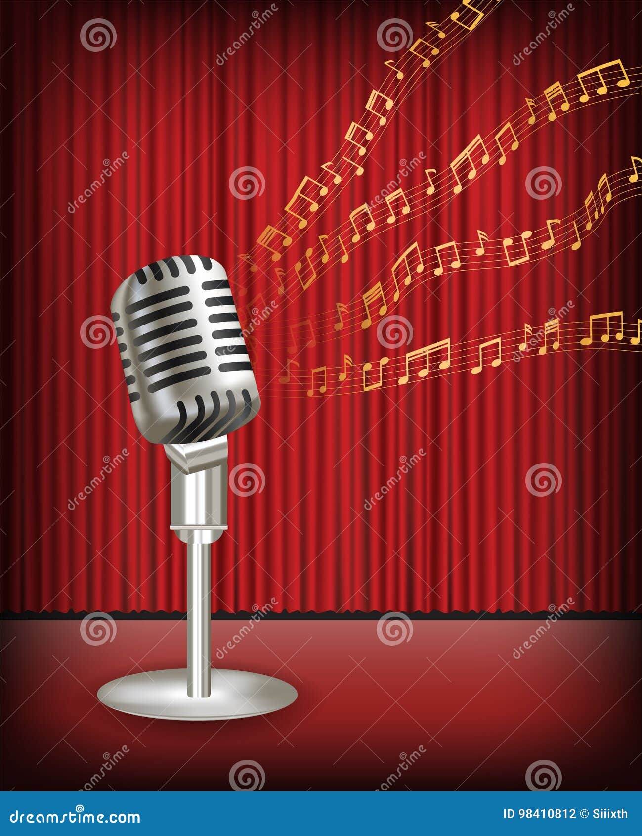 Vintage Microphone with Floating Sample Random Music Note Not Match Any ...