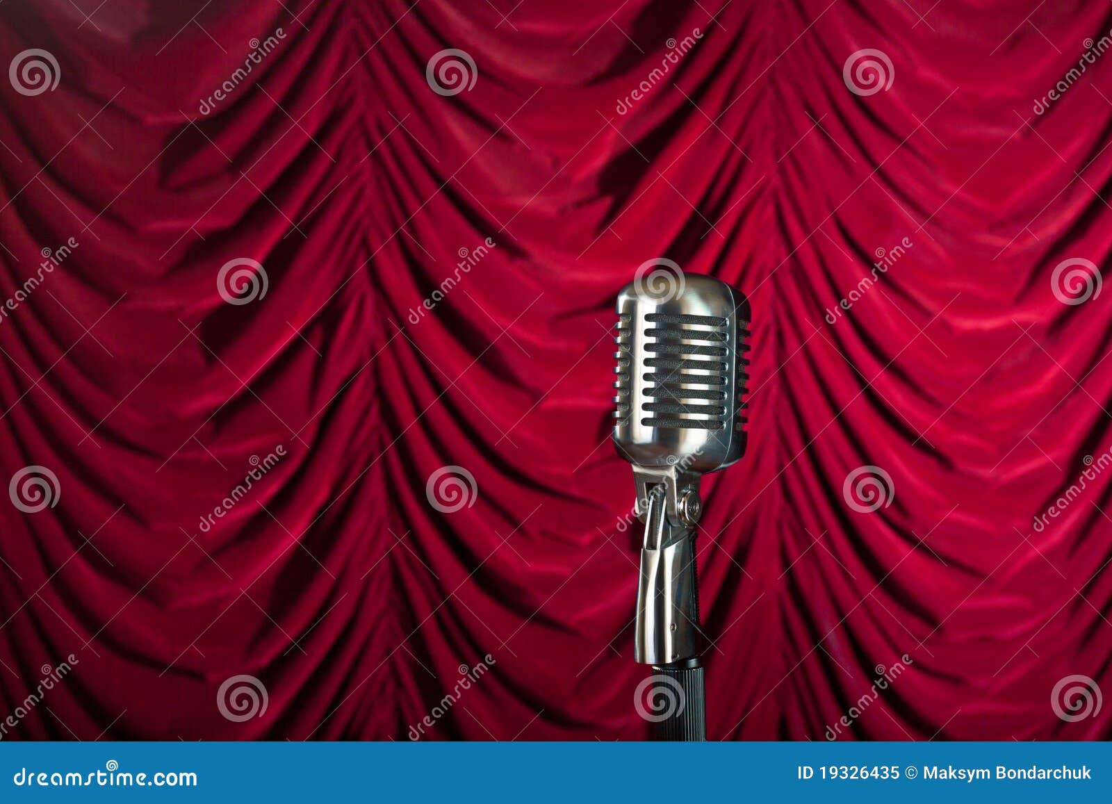 Vintage Microphone in Front of Red Curtain Stock Image - Image of ...