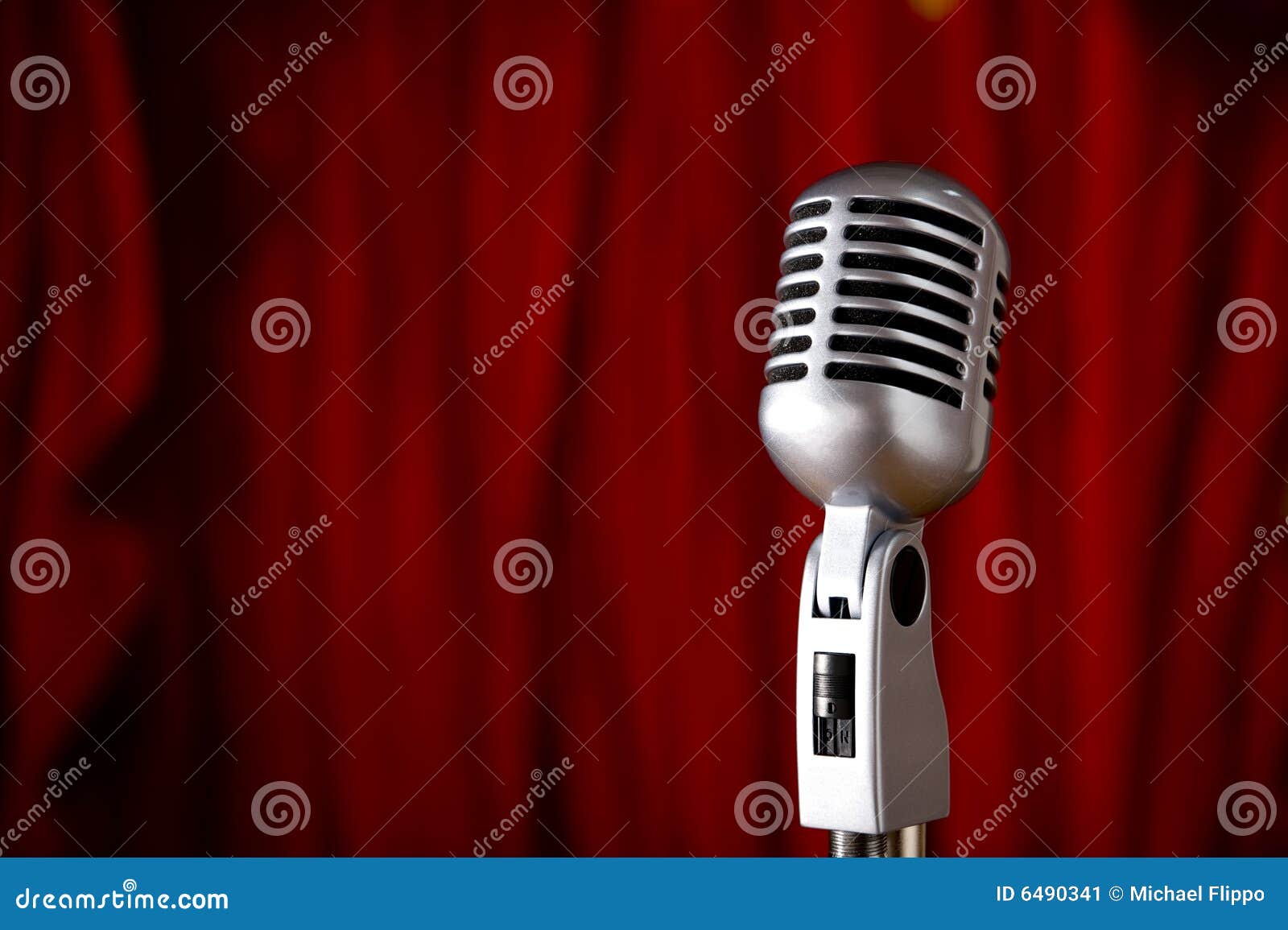 Vintage Microphone in Front of Red Curtain Stock Image - Image of space ...